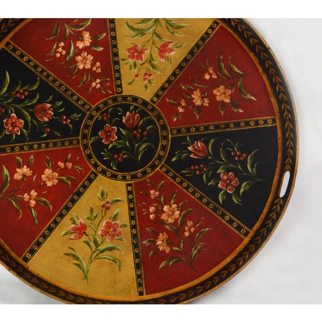 Vintage Red Hand-Painted Floral Decorative Disc | Chairish