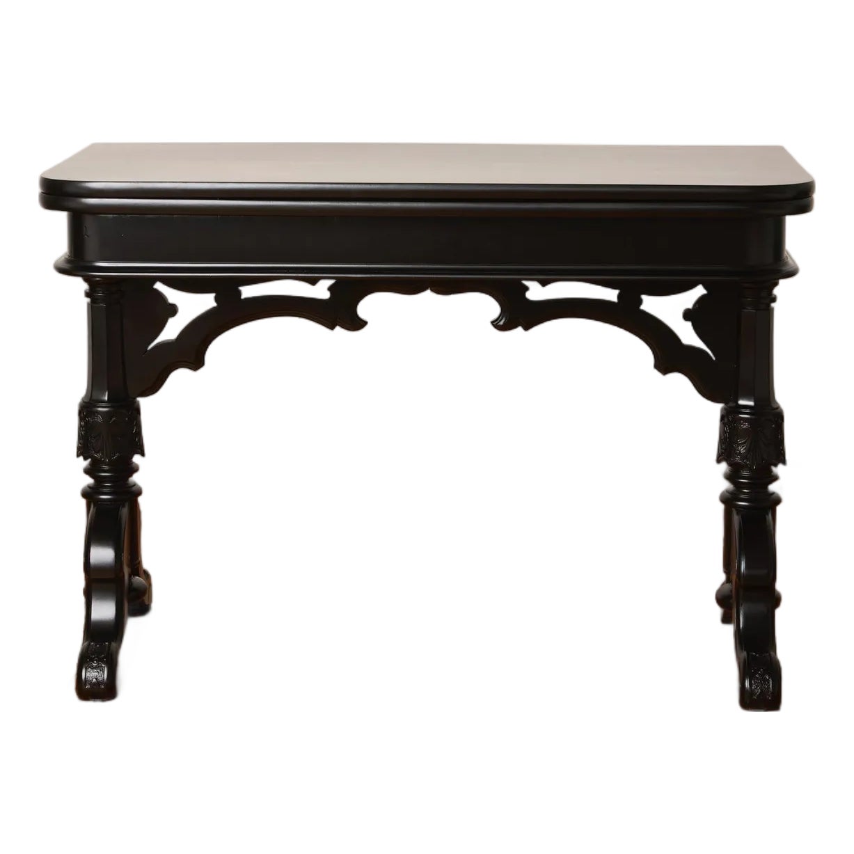 Modernized 19th Century Victorian Game Table With Black Finish | Chairish