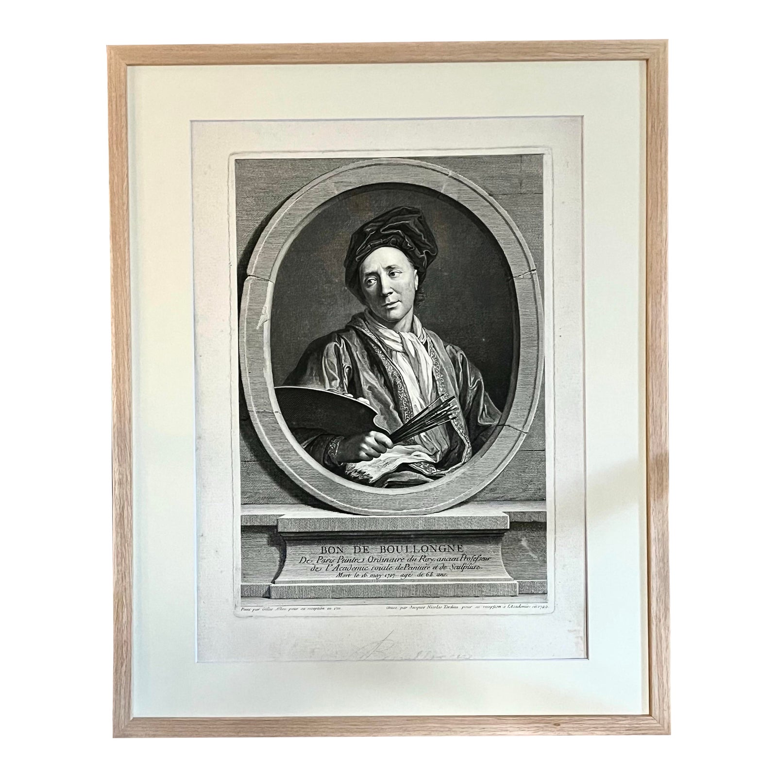 Antique Engraving Portrait of Artist Bon De Boullongne | Chairish