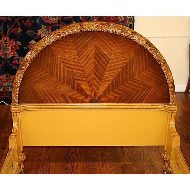 Pair of Swan Carved Paint Decorated & Inlaid Kingwood Twin Beds Circa ...