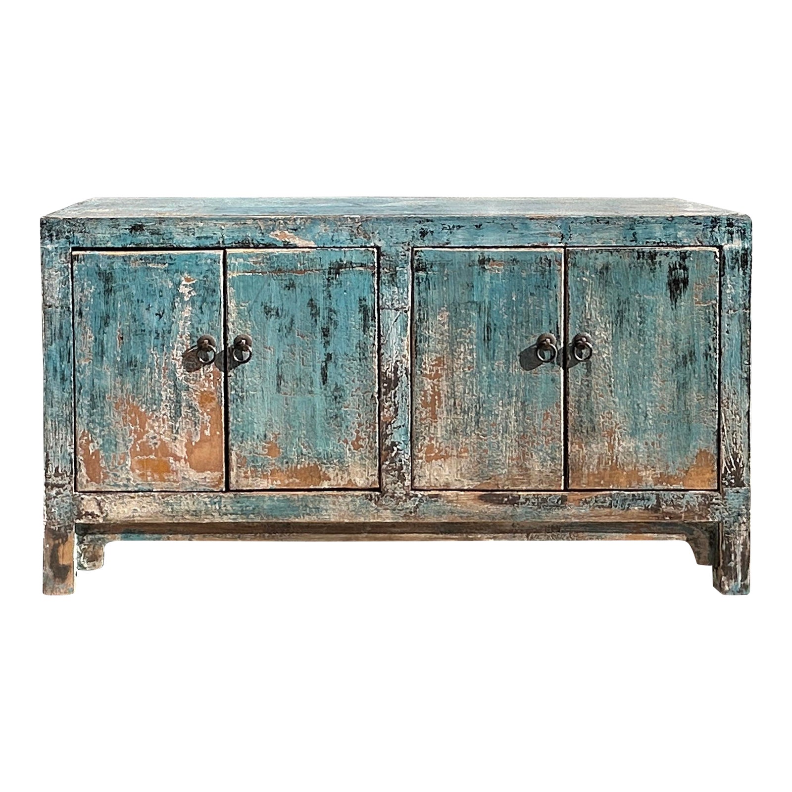 Distressed Aqua Turquoise Blue Small Low Tv Stand Console Cabinet ...