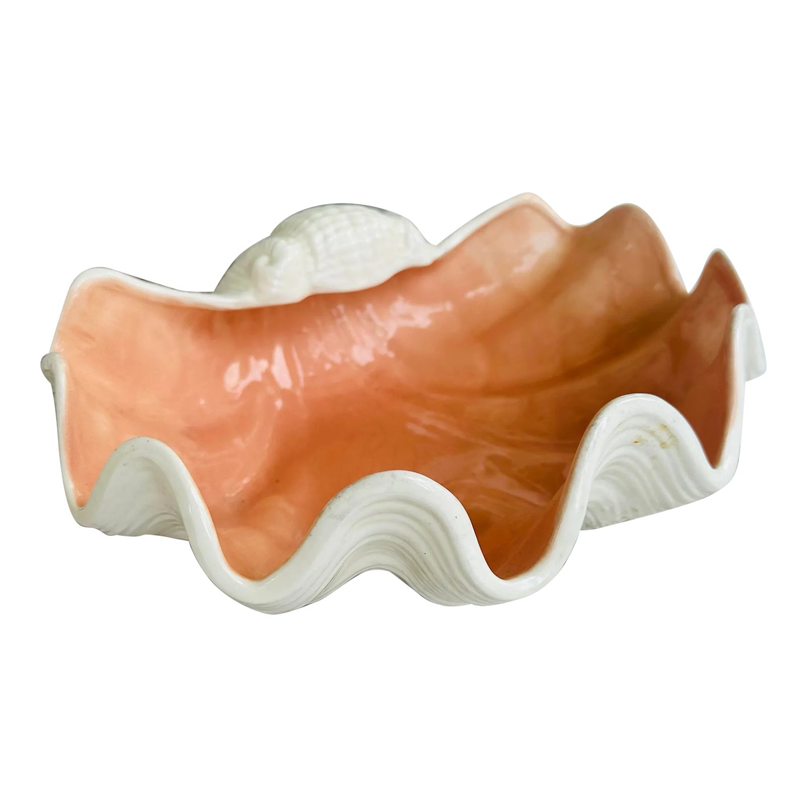 Large Vintage Coastal Ceramic Clam Shell | Chairish