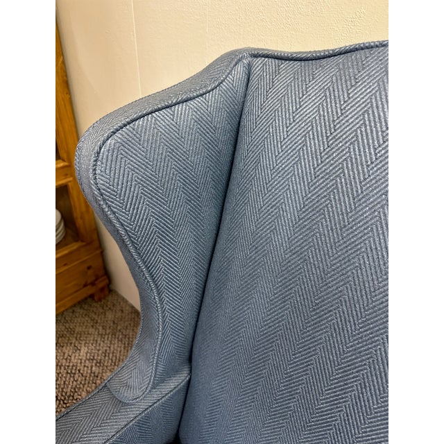 Traditional Blue Upholstered Wingback Chair | Chairish