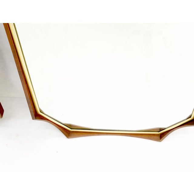 Oiled Walnut Frames Gold Trim Elongated Octagon Shape Wall Mirrors - A ...