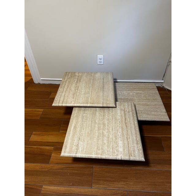 1980s Travertine Marble Nesting Tables Trio | Chairish