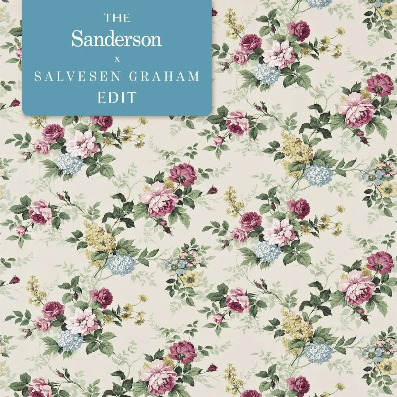 Sanderson Rosamund Fabric in Ruby/Gold/Blue/Celery | Chairish