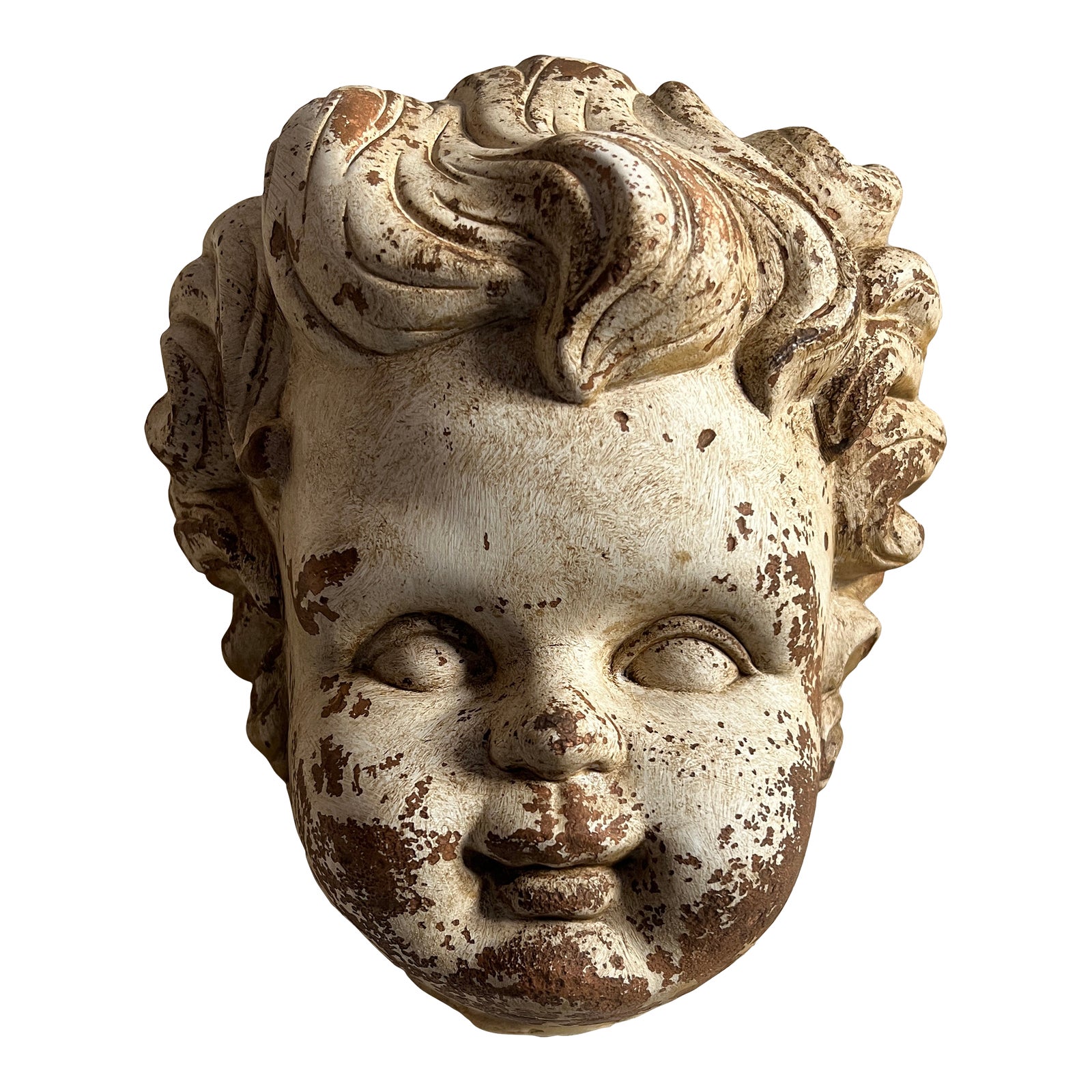 Vintage Painted Terracotta Cherub Putti Face Wall Hanging Statue | Chairish