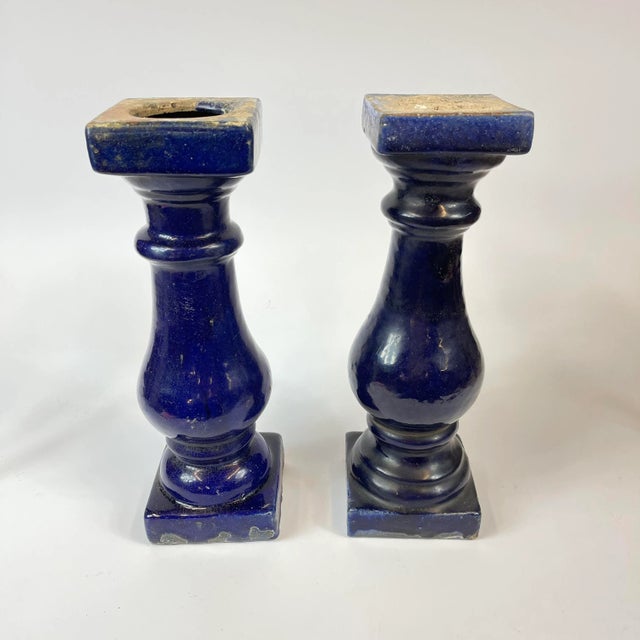 19th Century Ceramic Cobalt Blue Columns - a Pair | Chairish