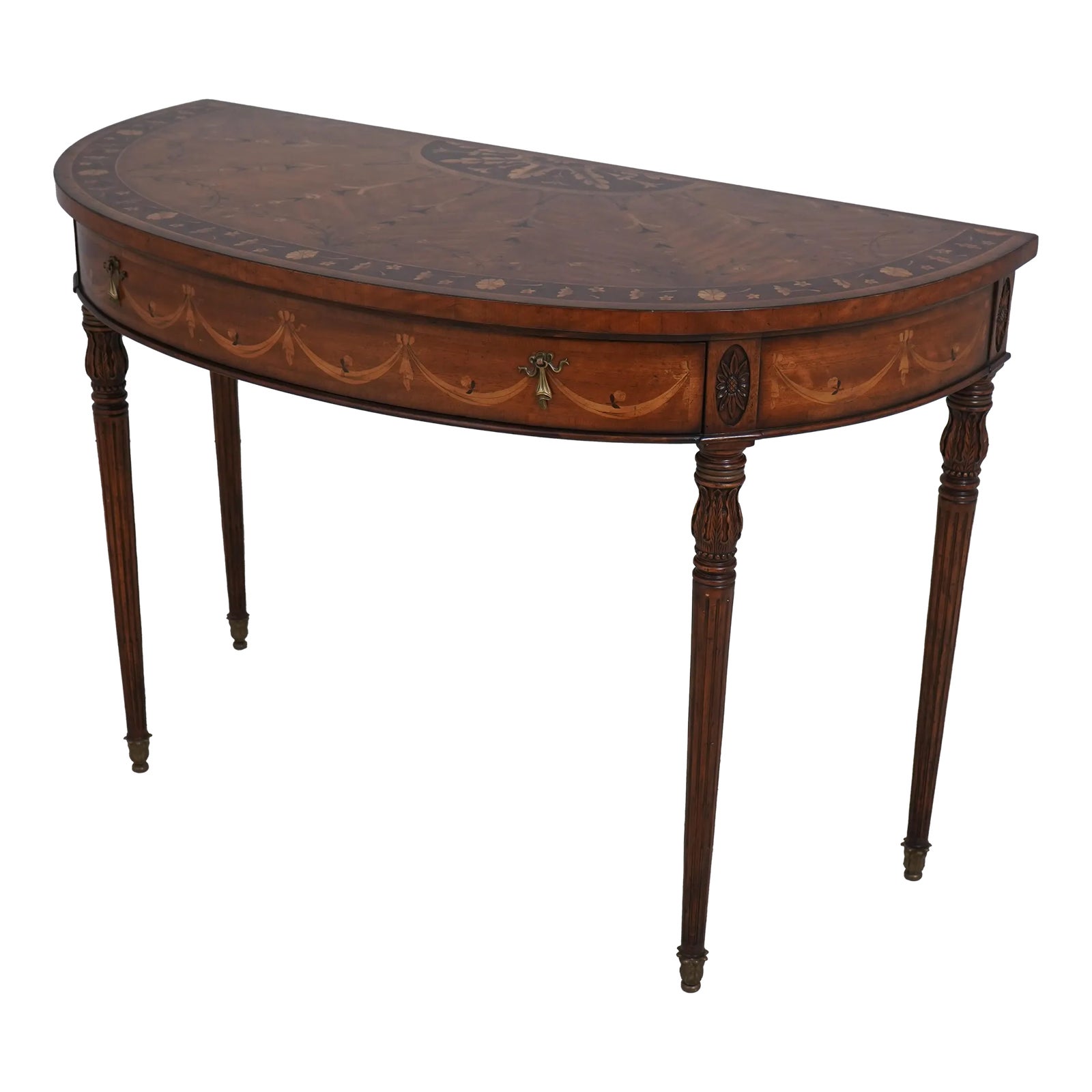 Jonathan Charles Highly Inlaid 1 Drawer Console Table | Chairish