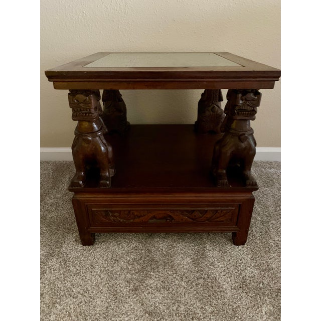 Antique Foo Dog Lion Chinese Carved Table Foo Dogs | Chairish