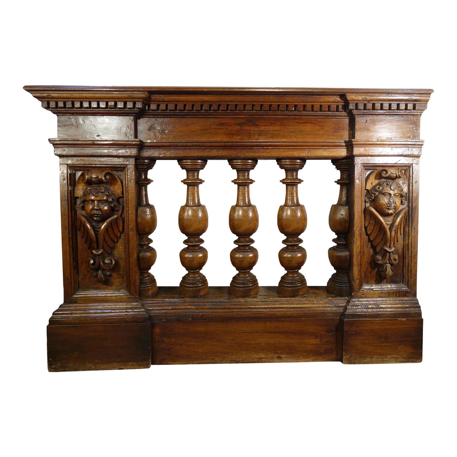 Italian Antique Renaissance Style Handcarved Walnut Balustrade Fragment ...