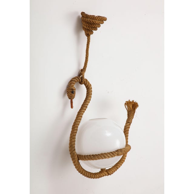 French 1950s Rope Pendant Light With Goose Motif | Chairish