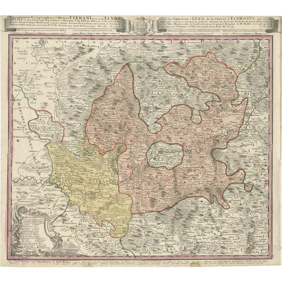 Antique Map of the Region of Elbogen & Eger, 1742 | Chairish