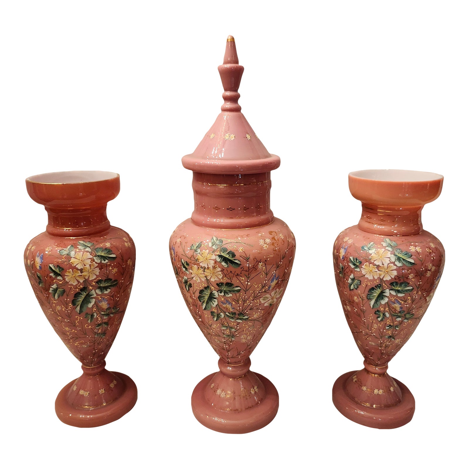 Late 19th Century Victorian Bristol Garniture, Set of 3 | Chairish