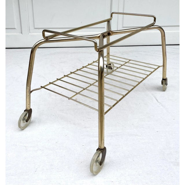 Mid-Century Modern Gold Metal Rolling Record Display Cart | Chairish