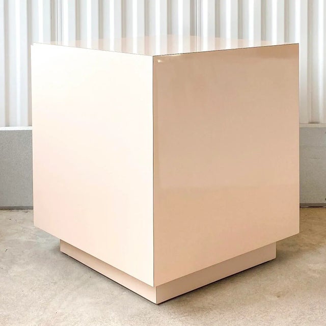 80s Pink Laminate Side Table With Interior Shelf Storage | Chairish