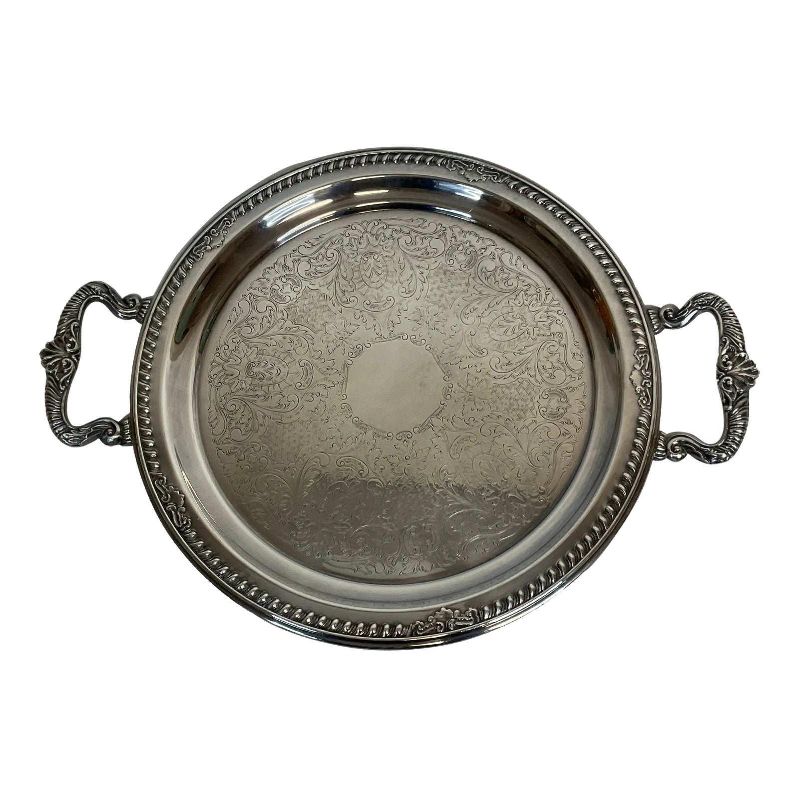 Vintage English Hollywood Regency Silverplate Round Butler Serving Tray ...