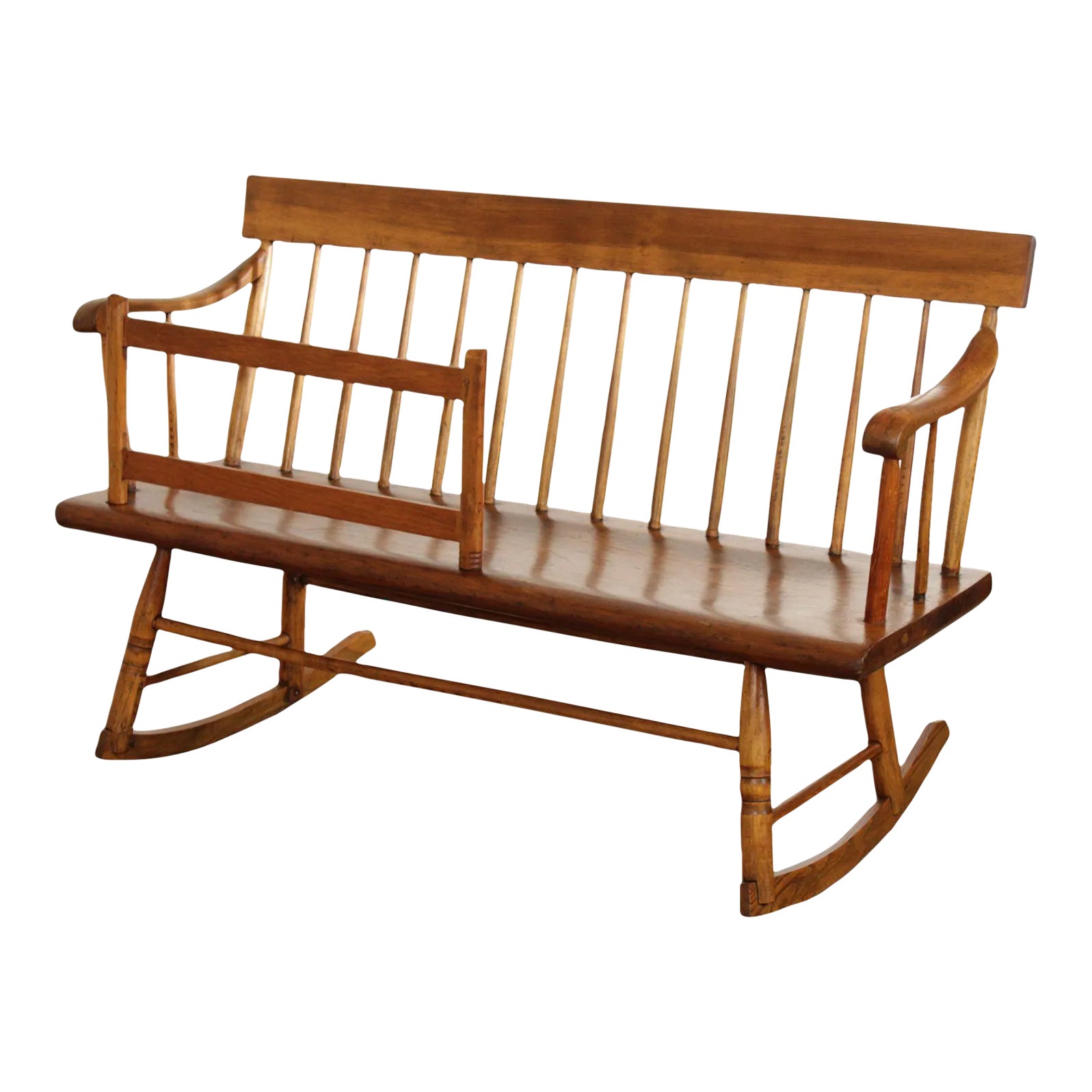 Antique American Pine Nanny Bench Cradle Rocker | Chairish