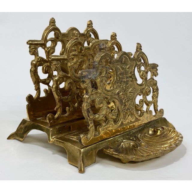 Vintage Art Nouveau Style Brass Letter Holder With Coin Tray | Chairish
