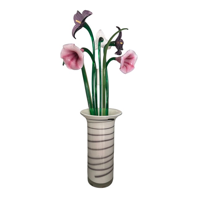 1990s Glass Vase and Glass Flowers | Chairish