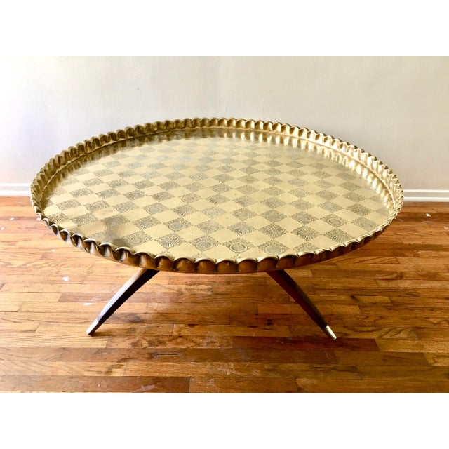 Mid-Century Large Turkish Round Brass Tray Table | Chairish