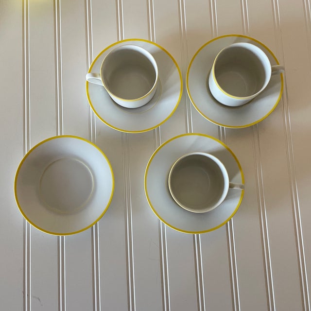 1990s Flat Cups & Saucers Meris Yellow by Taitu - 7 Piece Set | Chairish