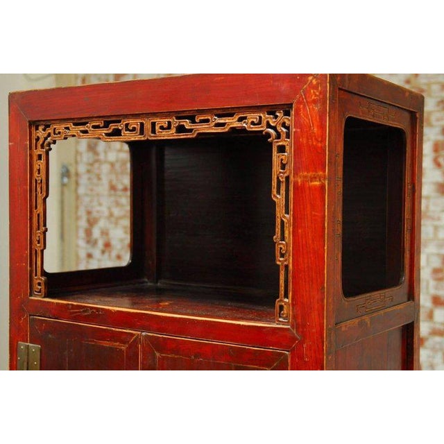 Chinese Red Lacquer Cabinet with Display Shelf | Chairish