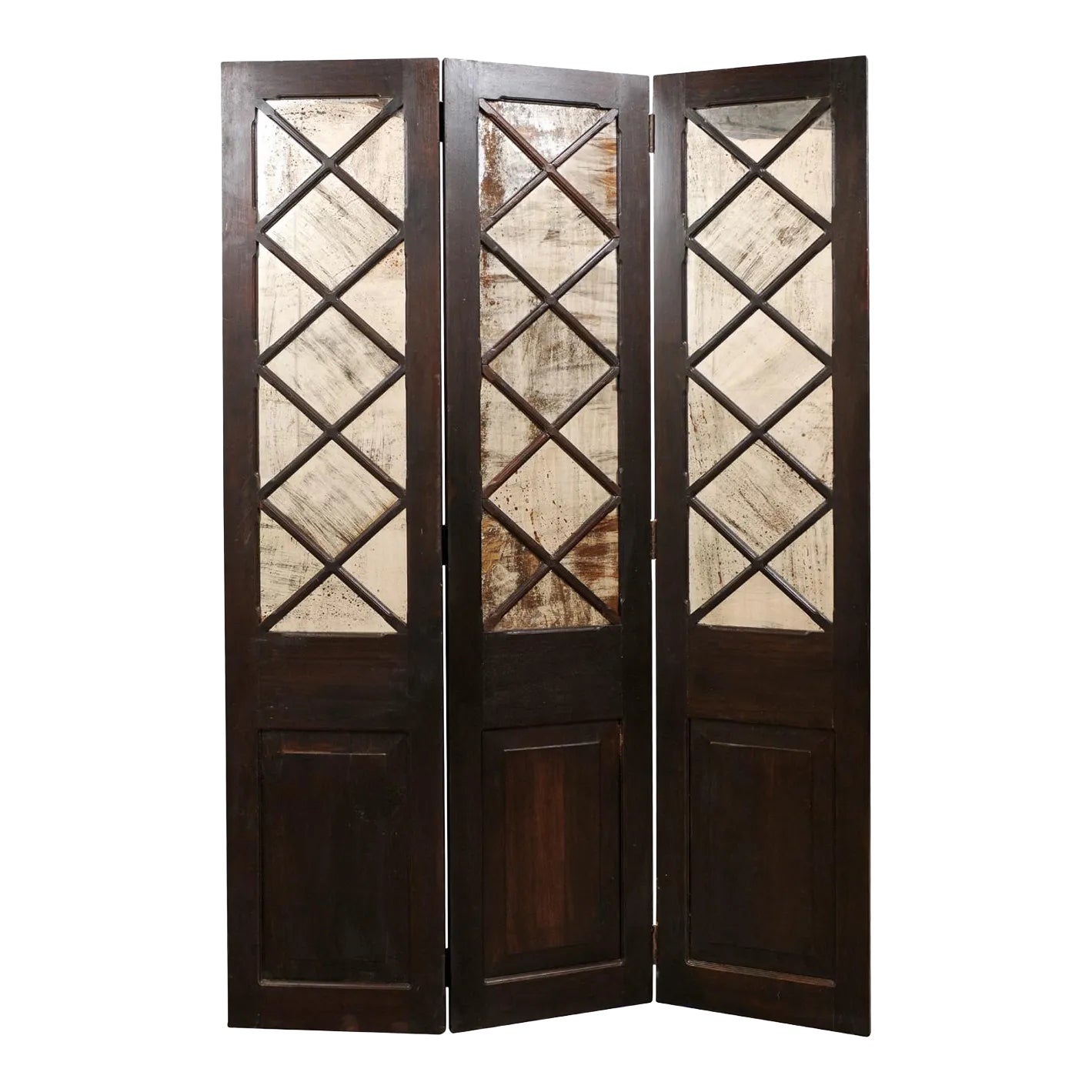 Mid 20th Century Wood & Mirrored Folding Screen | Chairish