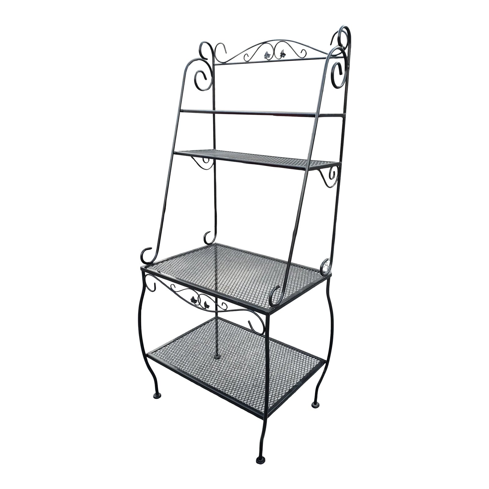1970s Vintage Large 4 Tier Black Wrought Iron Backers Rack | Chairish