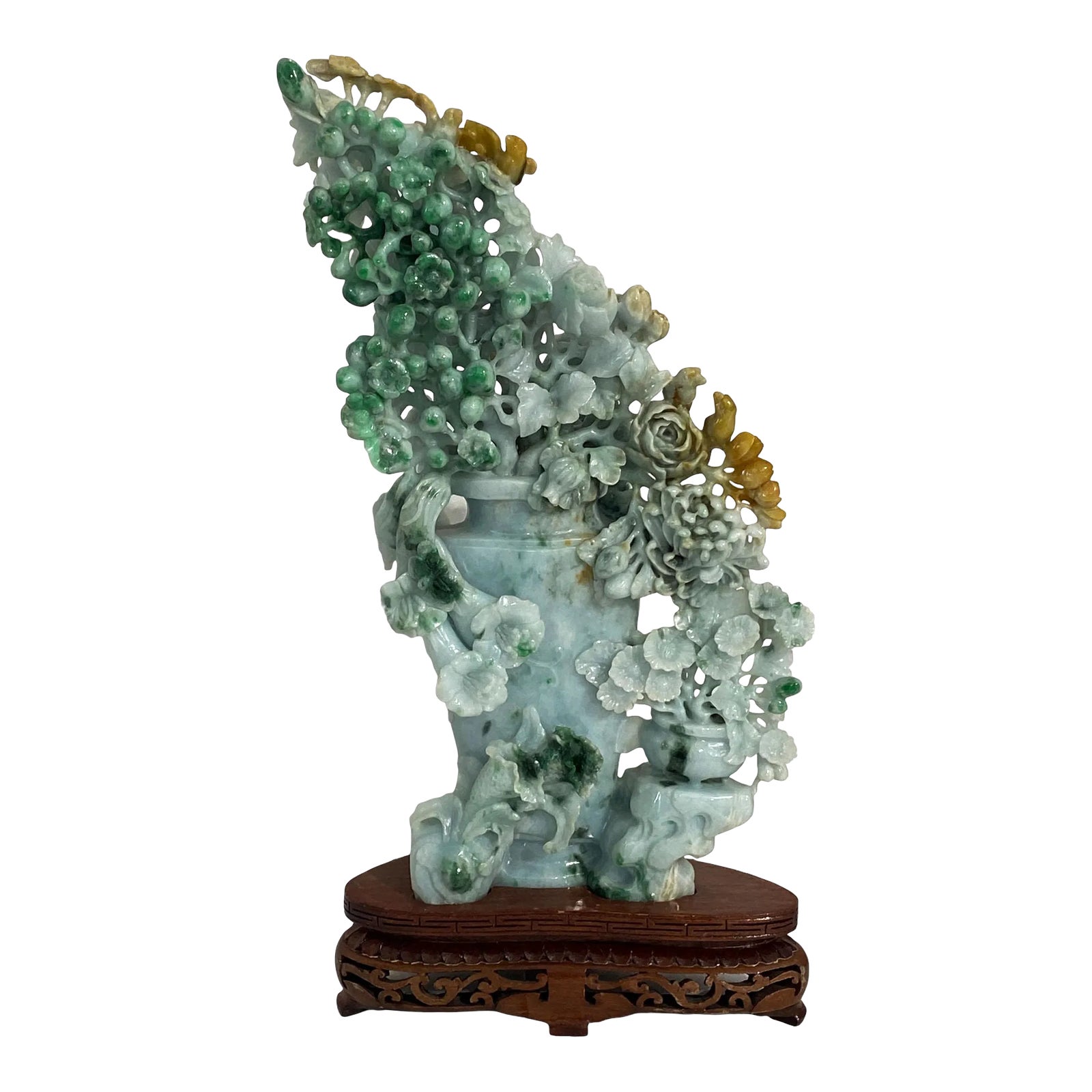 Large Chinoiserie Jadeite Jade Vase W/Peonies Flowers 16" H | Chairish