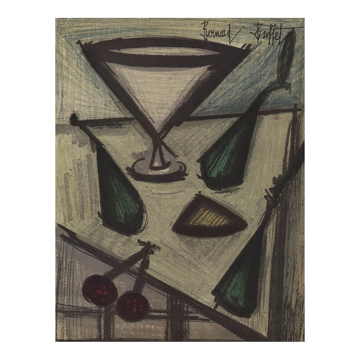 Bernard Buffet Still Life With Fruits Original Lithograph 1967 | Chairish