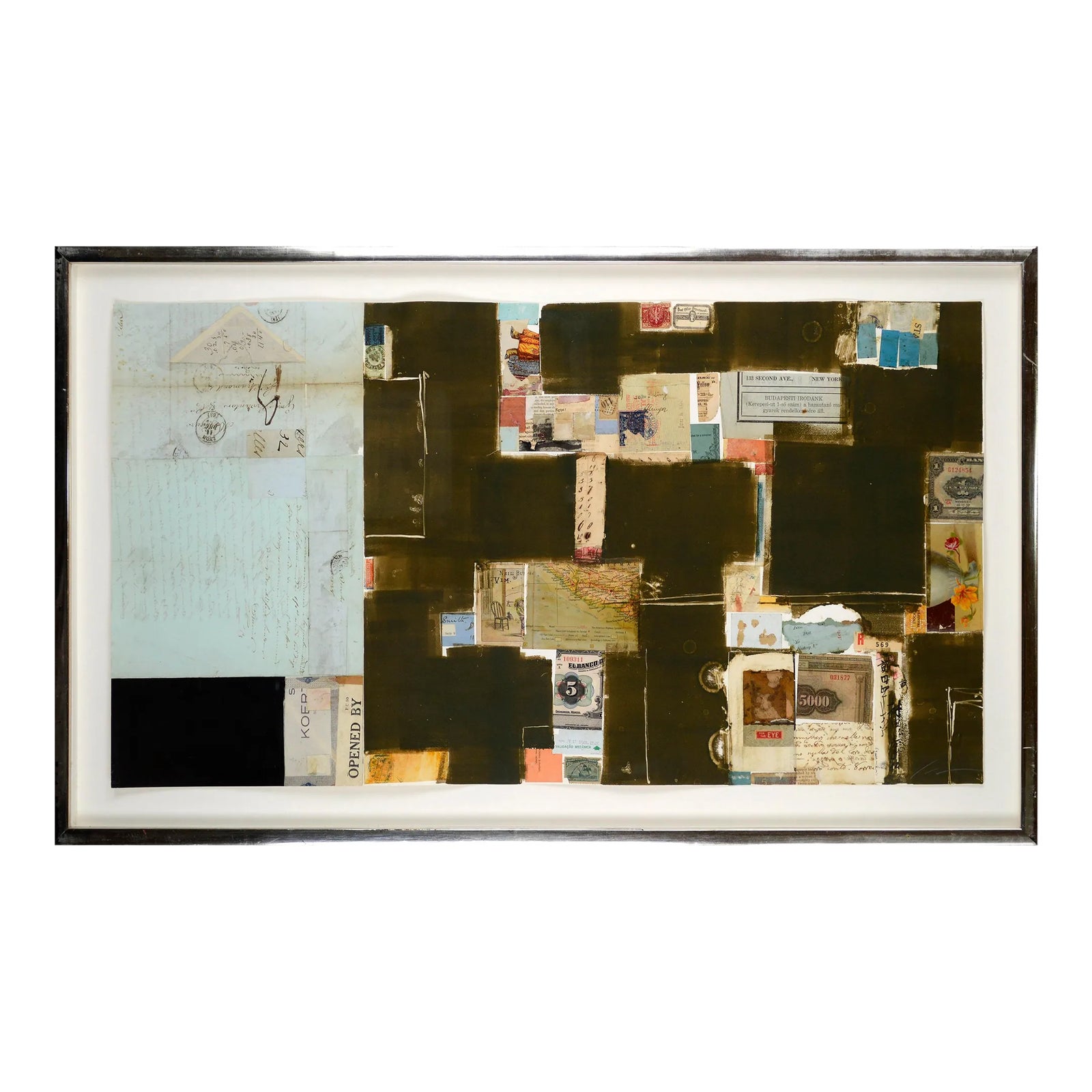 Light Blue and Brown Chine Colle Watercolor With Found Object Collage ...