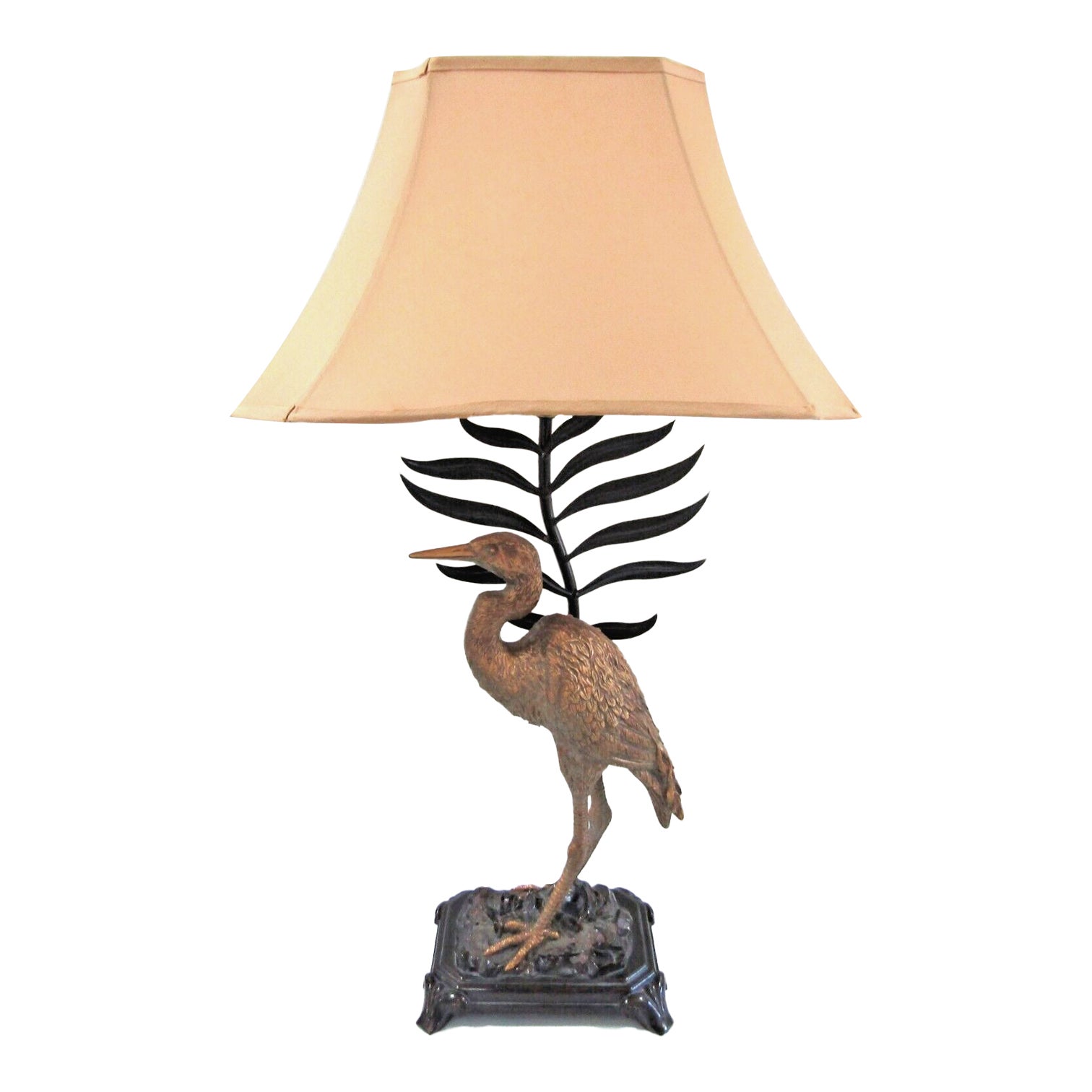 1990s Sculptural Gold Heron With Plant Left Facing Table Lamp | Chairish