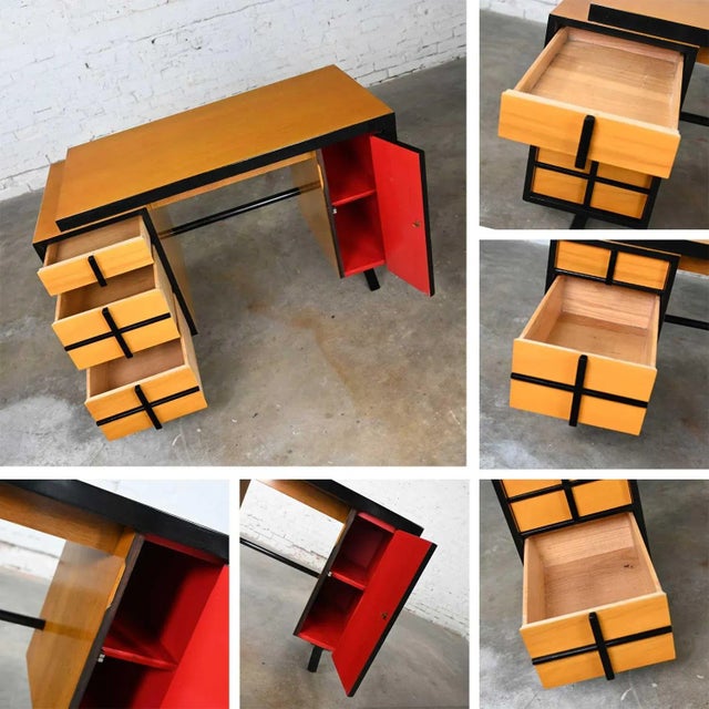 Vintage Mid Century Modern Art Deco Maple Colored Desk With Black ...