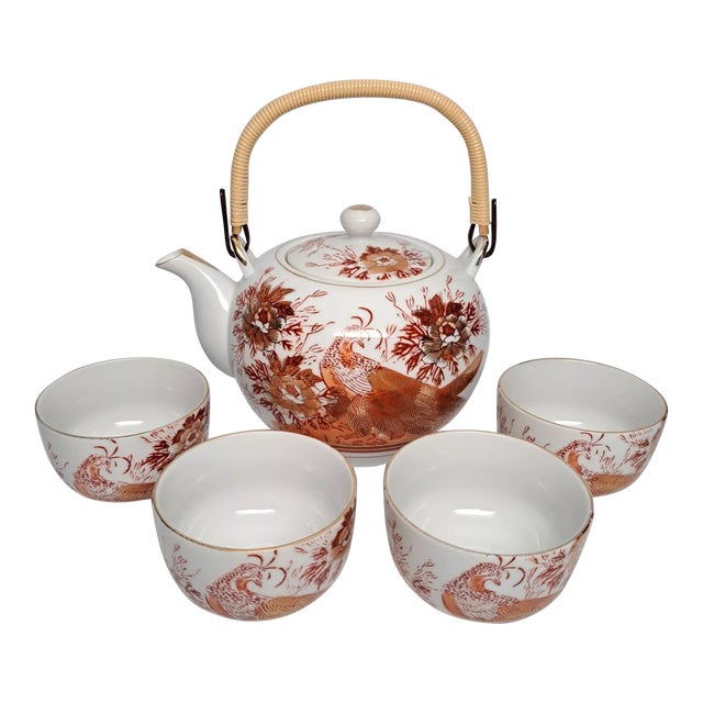 Vintage Japanese Kutani Tea Pot & 4 Tea Sake Cups Set | Chairish