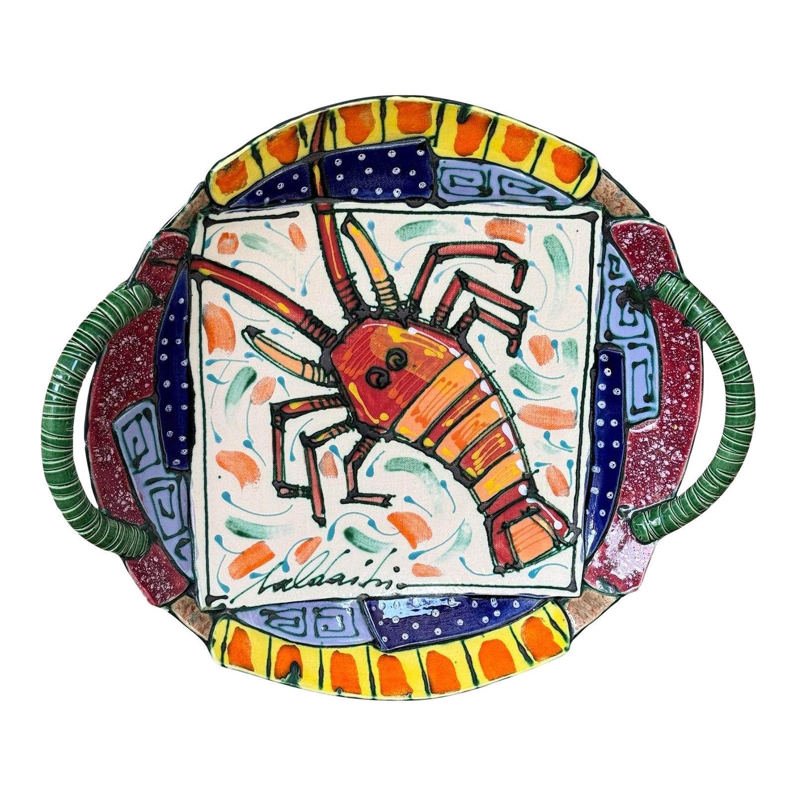Hand-Painted Ceramic Lobster Platter by Juozas & Rasa Saldaitis | Chairish