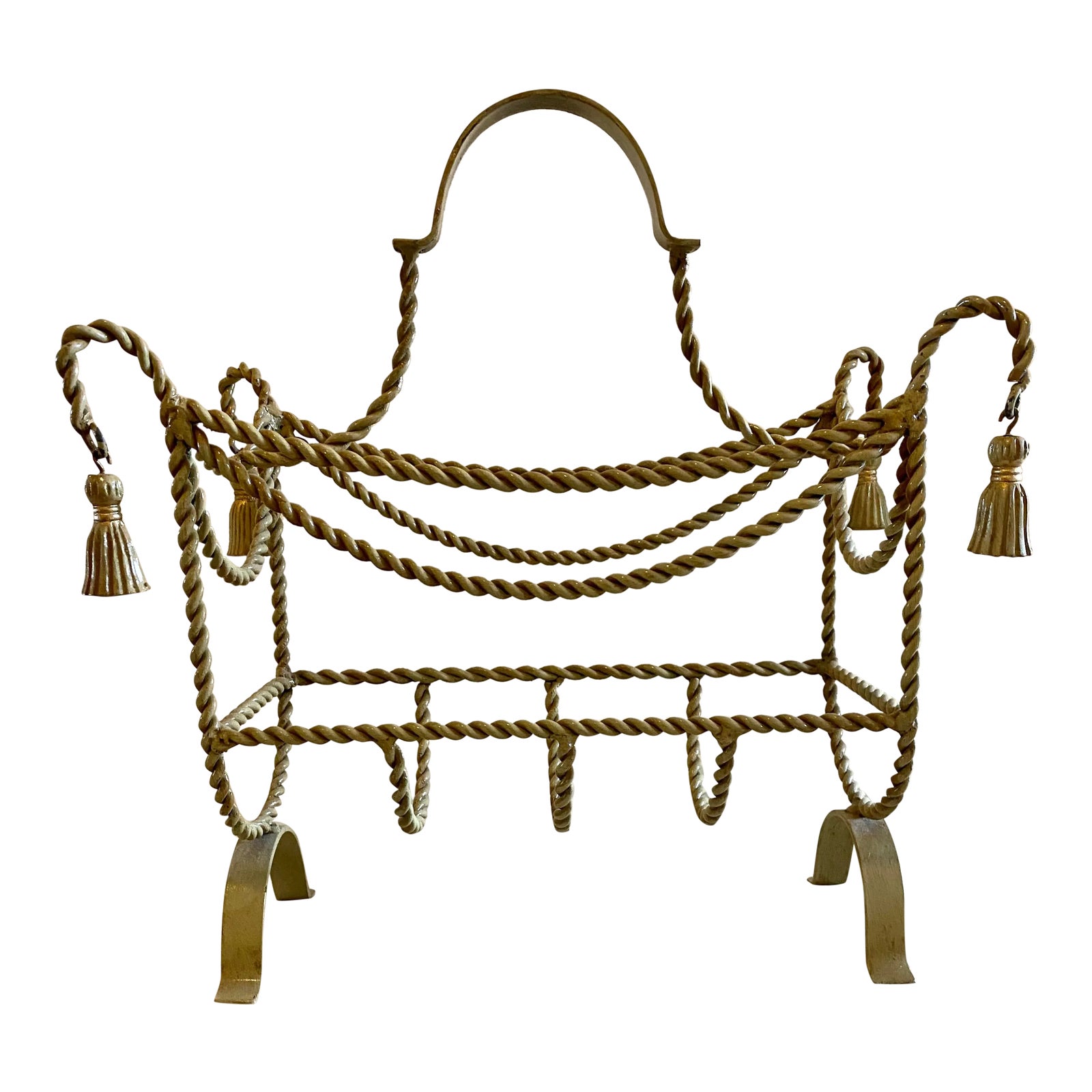 "Rope" With Wood Tassels Metal Magazine Holder | Chairish