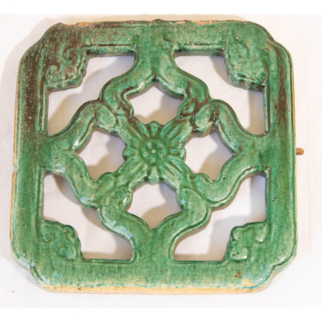 Antique Chinese Emerald Green Glazed Architectural Tile, C. 1900 Set of ...
