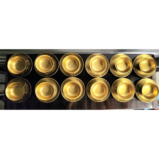 Japanese Vintage Gold Gilt Lacquer Cup & Saucer Set- 24 Pieces | Chairish