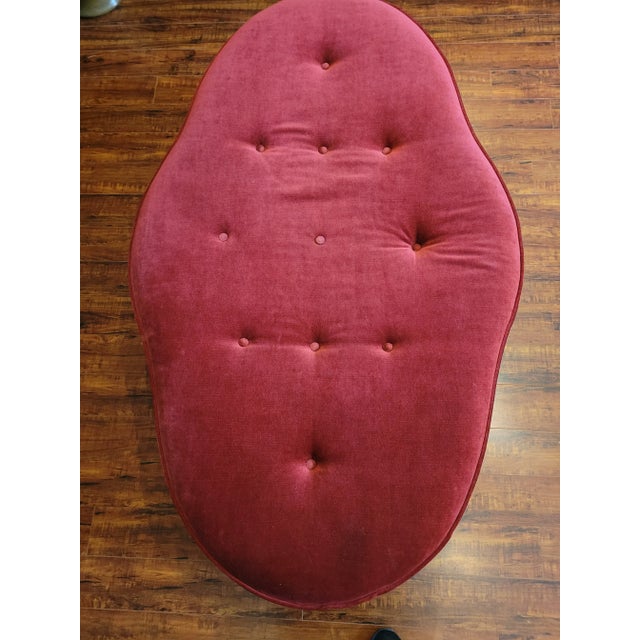 Hollywood Regency Extra Large Tufted Red Velvet Ottomon | Chairish