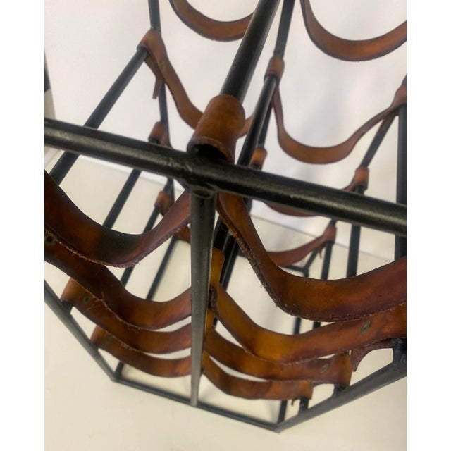 1950s Arthur Umanoff Leather and Iron 8-Bottle Wine Rack | Chairish