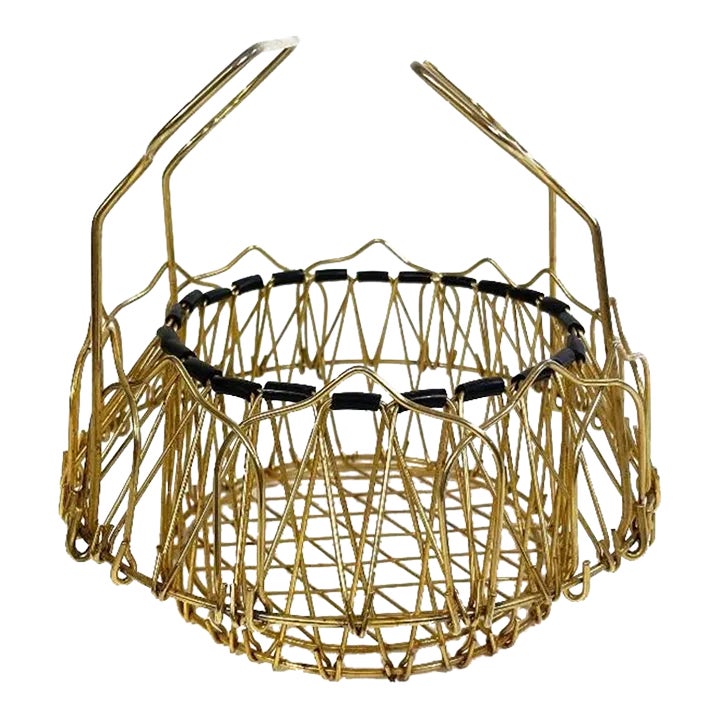 Mid 20th Century French Mid Century Gold Wire Basket | Chairish