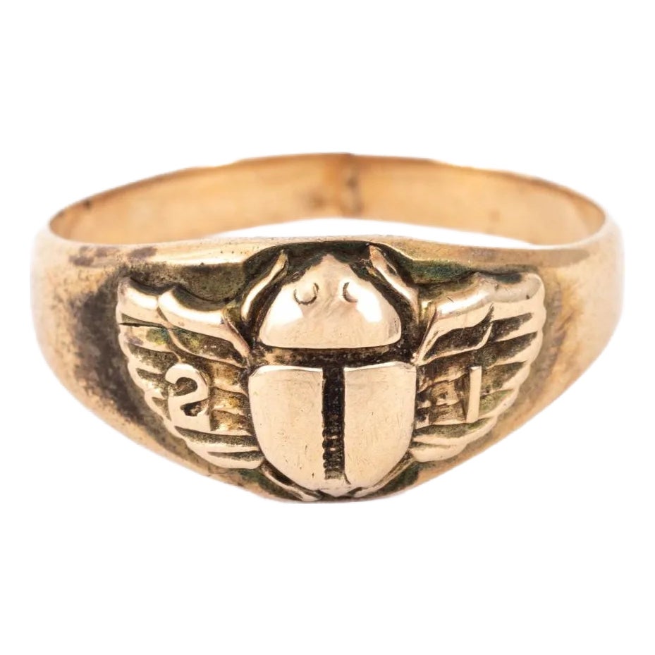 10k Yellow Gold Scarab Ring | Chairish