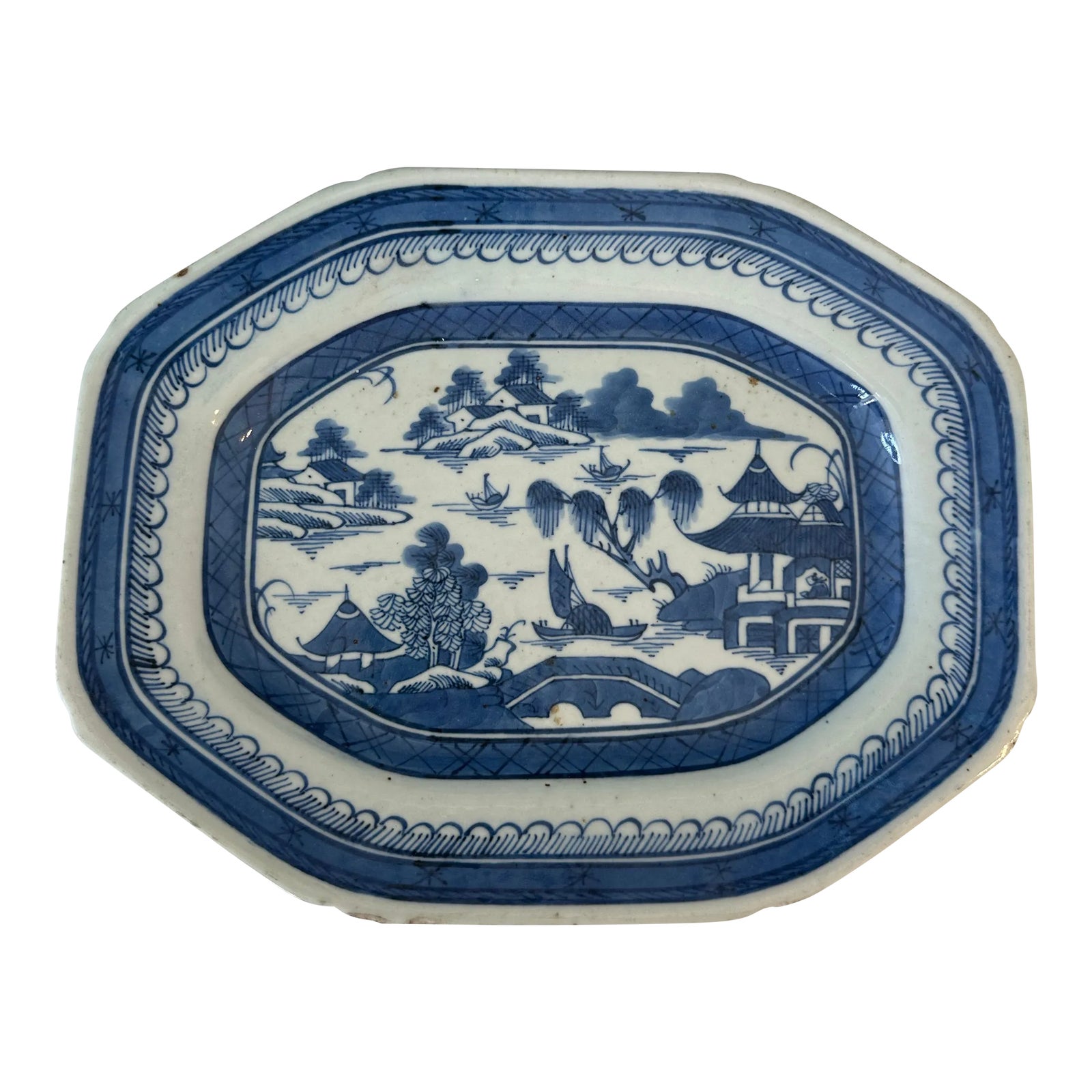 Antique Chinese Blue and White Octagonal Porcelain Platter | Chairish