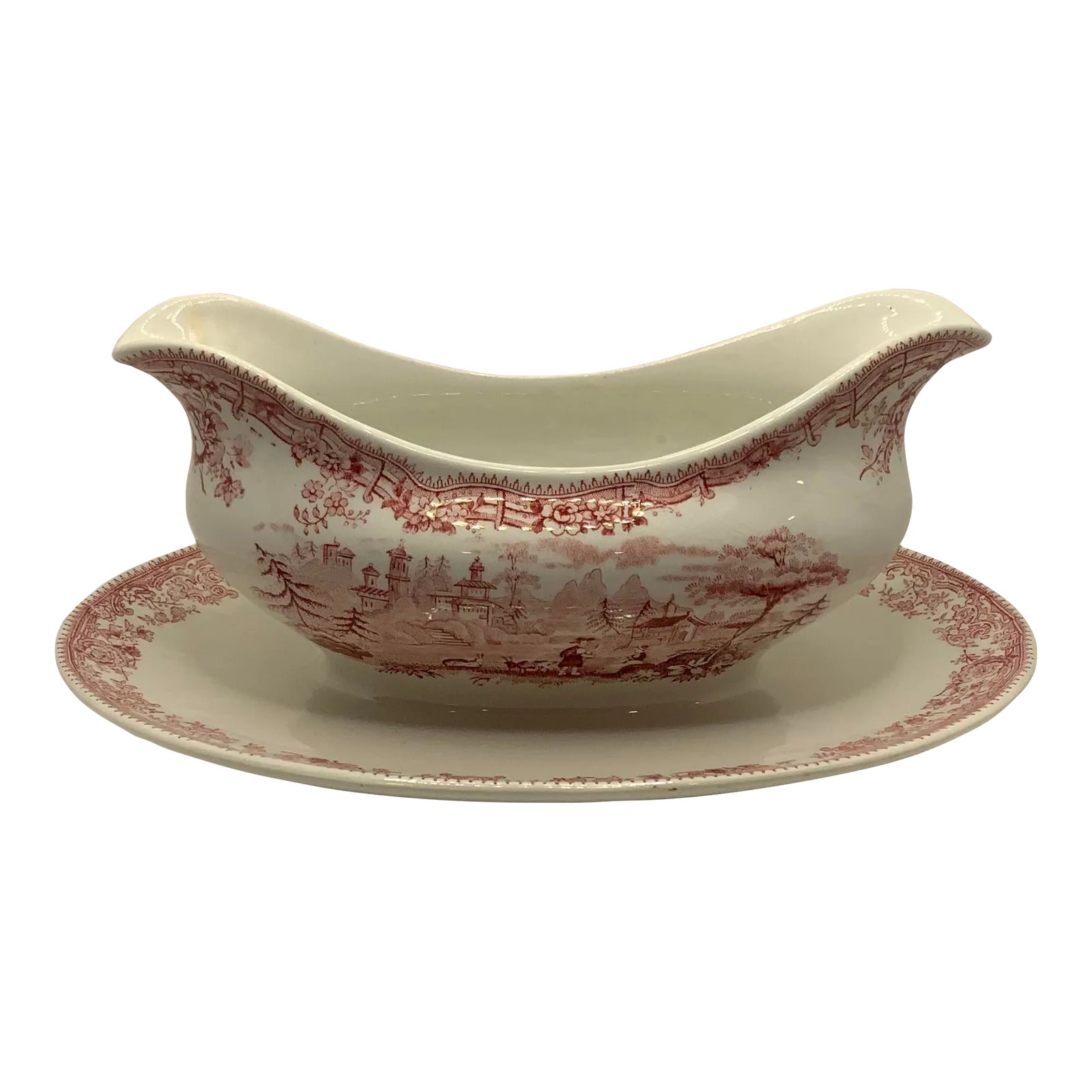Early 1800’s Ridgway Tyrolean Red Gravy Boat | Chairish