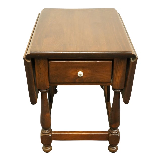 Ethan Allen Antiqued Pine Old Tavern Rustic Americana 37" Pembroke Drop Leaf End Table 12-8034 ...