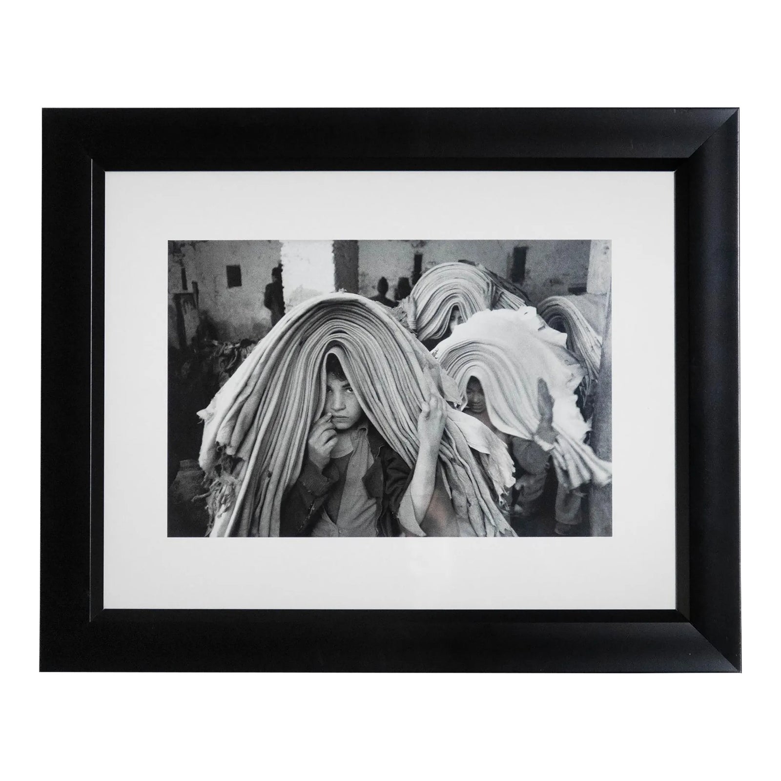 Vintage Framed Fine Art Photography Print 'Children at Work in the Hide ...
