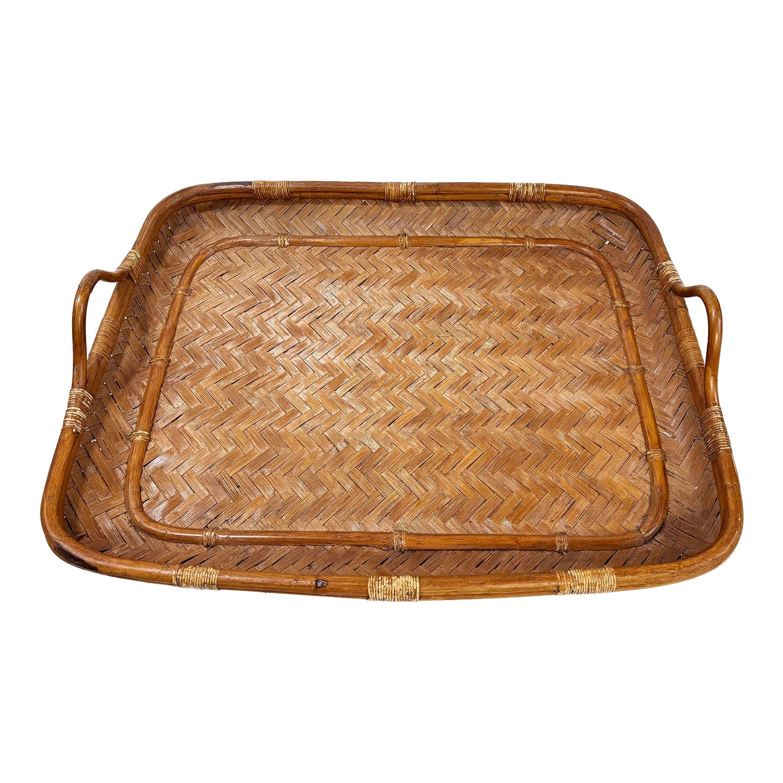 Vintage Substantial Woven Rattan Basket Tray | Chairish