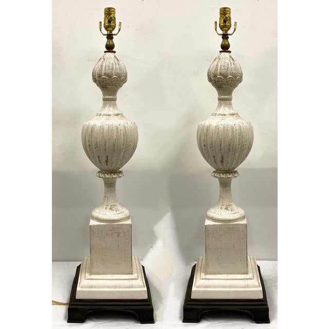 Vintage Chelsea House Tall Carved White Washed Wooden Lamps - a Pair ...