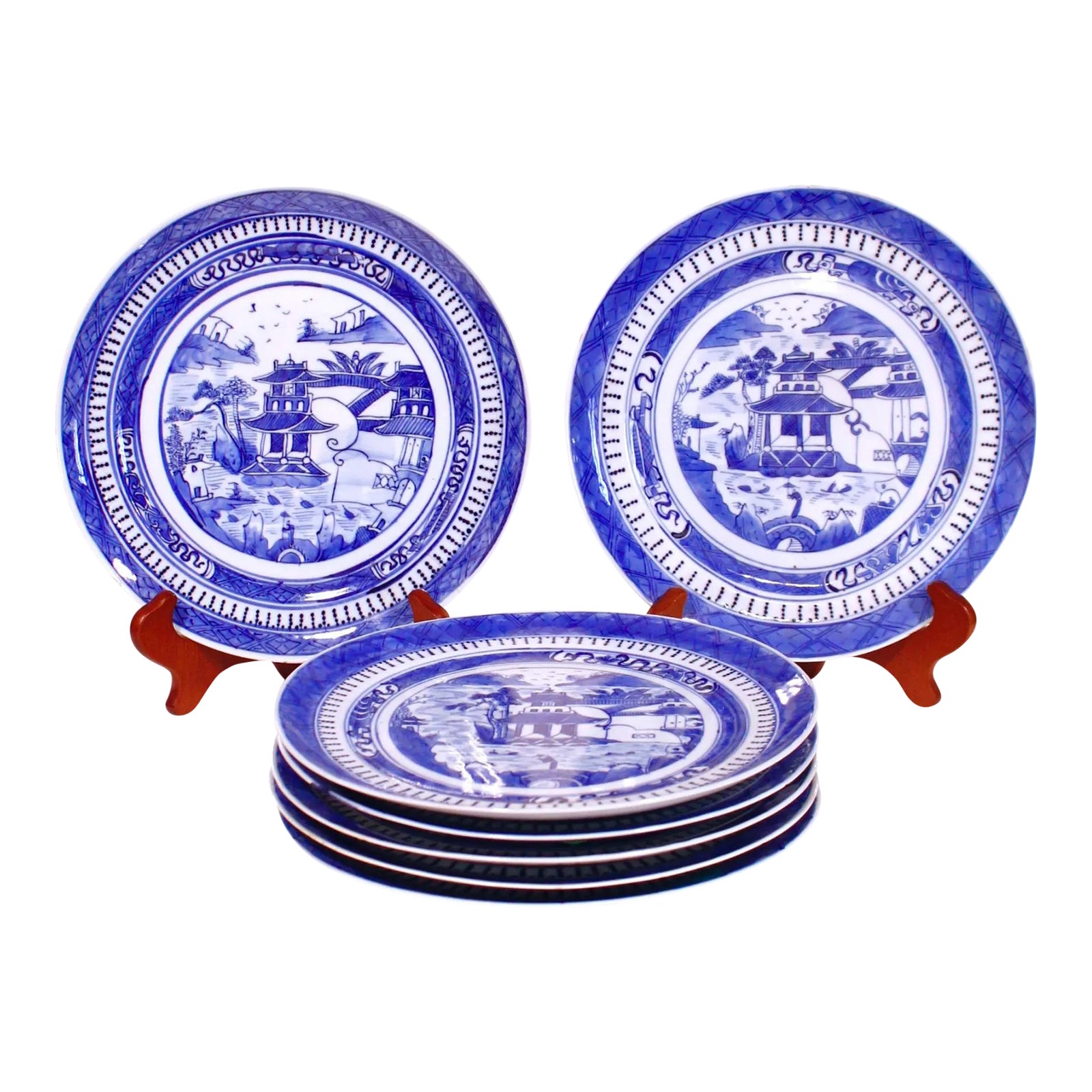 Chinese Nanking Porcelain Plates- Set of 7 | Chairish